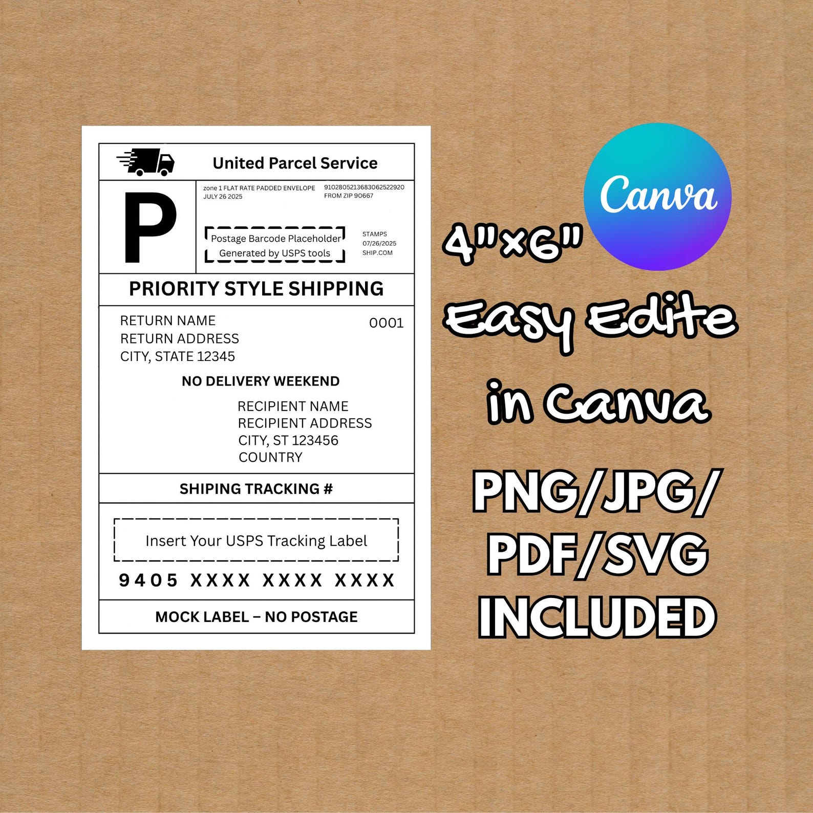 Editable Shipping Label Template, Customizable Mail Sticker (canva) - Etsy
