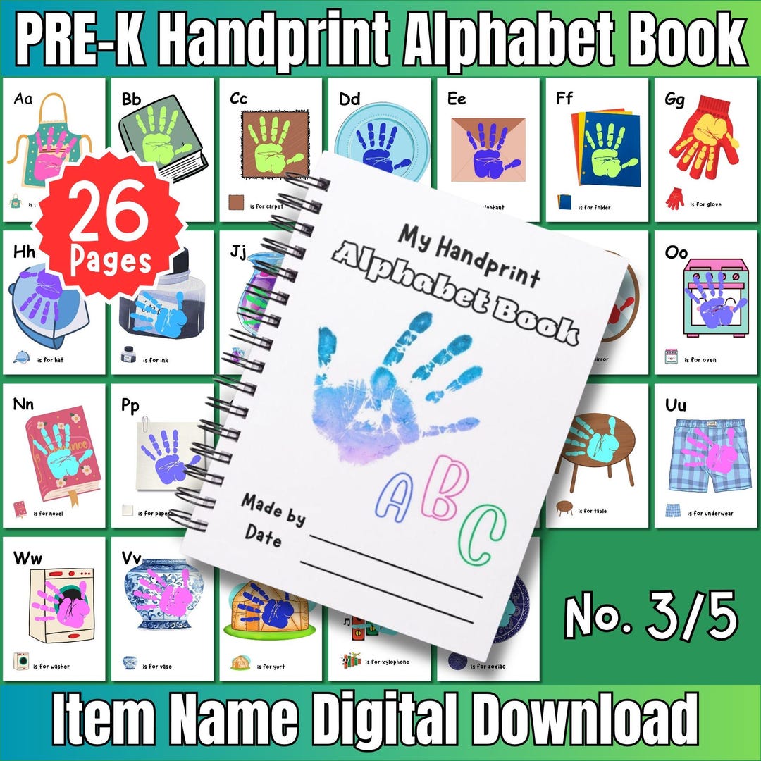 Handprint Alphabet Book Template, DIY Preschool Craft, Printable ...