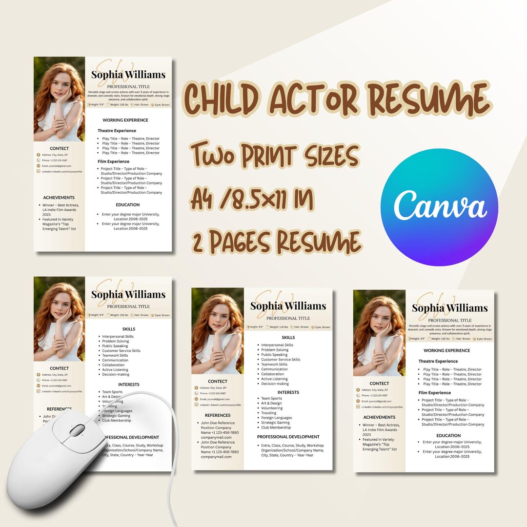 Child Actor Resume Template: Customizable Canva CV - Etsy
