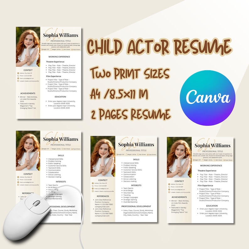 Child Actor Resume Template: Customizable Canva CV - Etsy