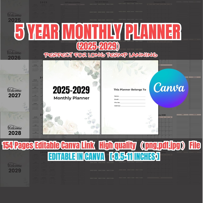 5 Year Calendar 2026 2030 - Etsy