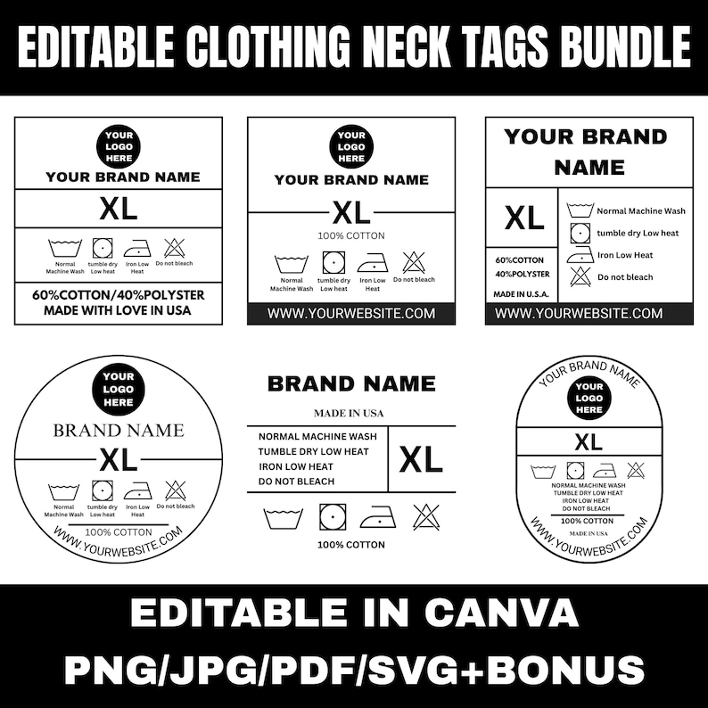 Editable Clothing Tag Templates, Custom Garment Labels (canva) - Etsy