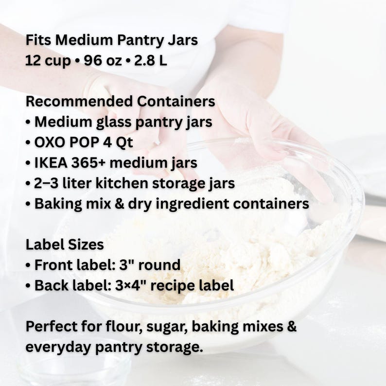 40 Transparent Recipe Labels • Fits 12‑cup Pantry Jars • 3x4 Printable ...