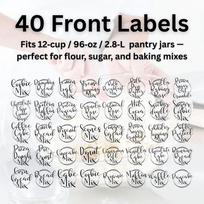 40 Transparent Recipe Labels • Fits 12‑cup Pantry Jars • 3x4 Printable ...