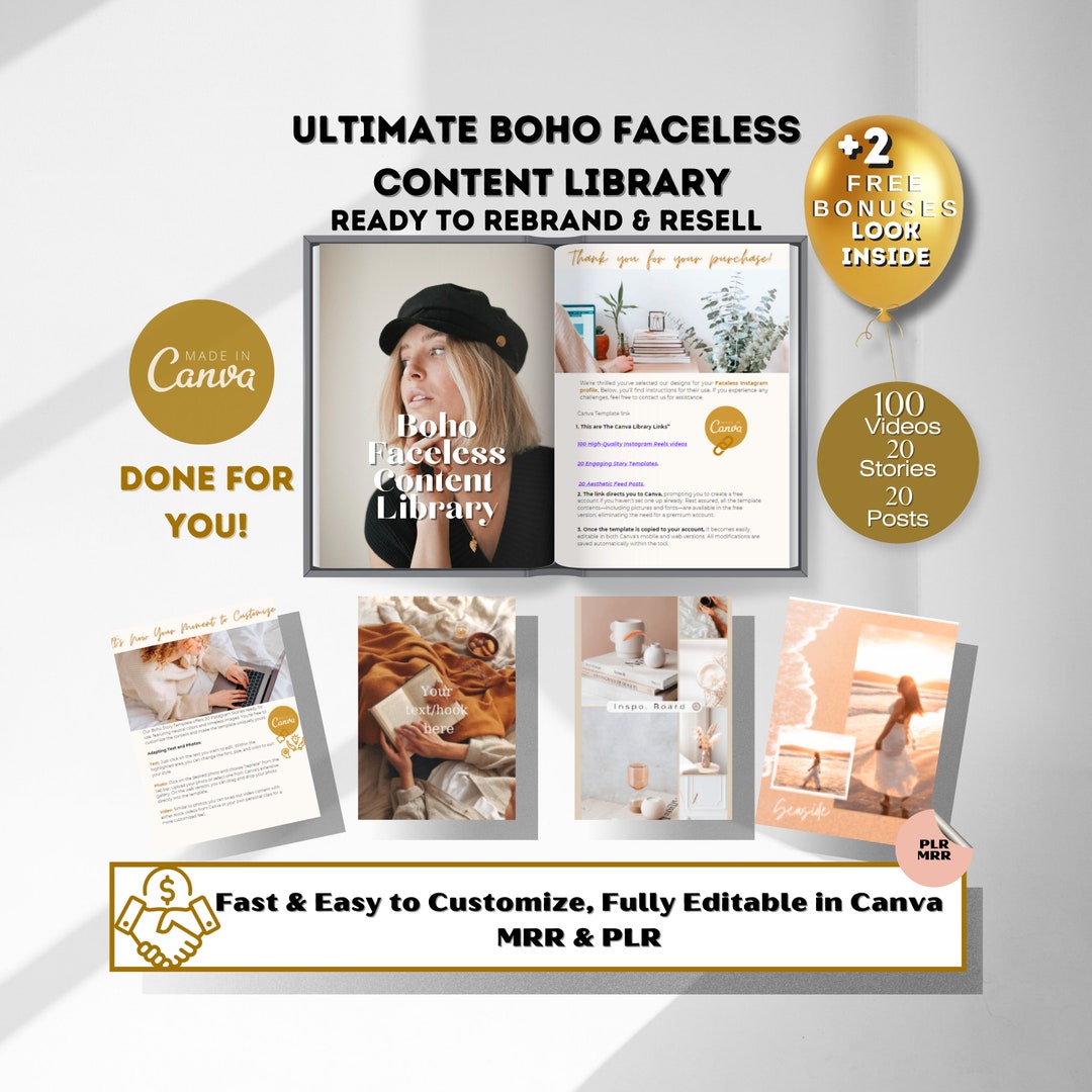 Ultimate: Boho Faceless, Content Library, Digital Download, Template ...