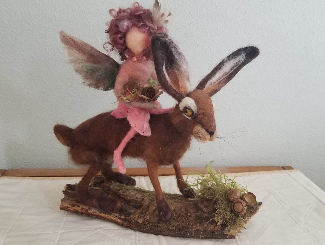 Needle Felted Sprite Riding a Brown Hare - Etsy