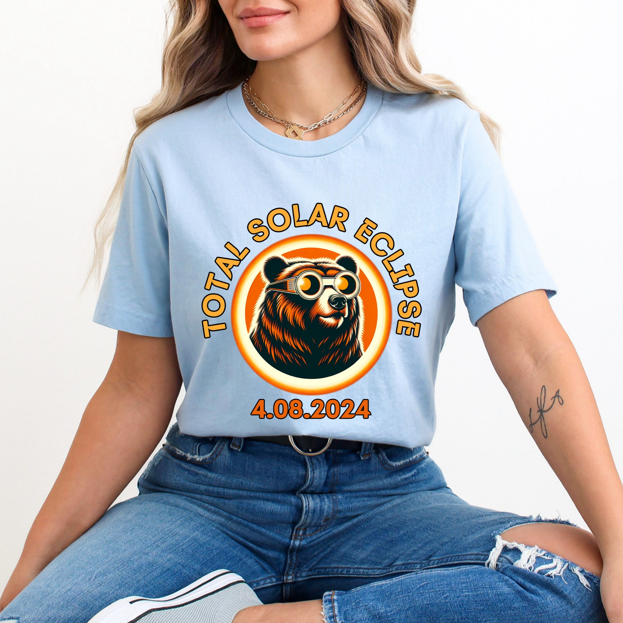 Total Solar Eclipse 2024 Grizzly Bear Sunglasses T Shirt Unisex Jersey ...