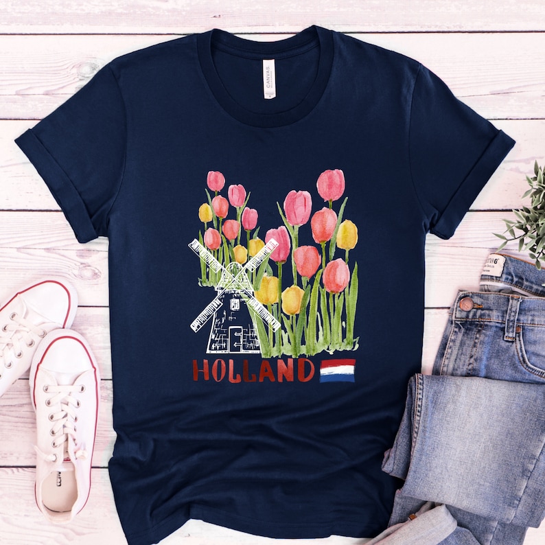 Holland T Shirt Tulip Amsterdam T Shirt Dutch Windmill T Shirt - Etsy