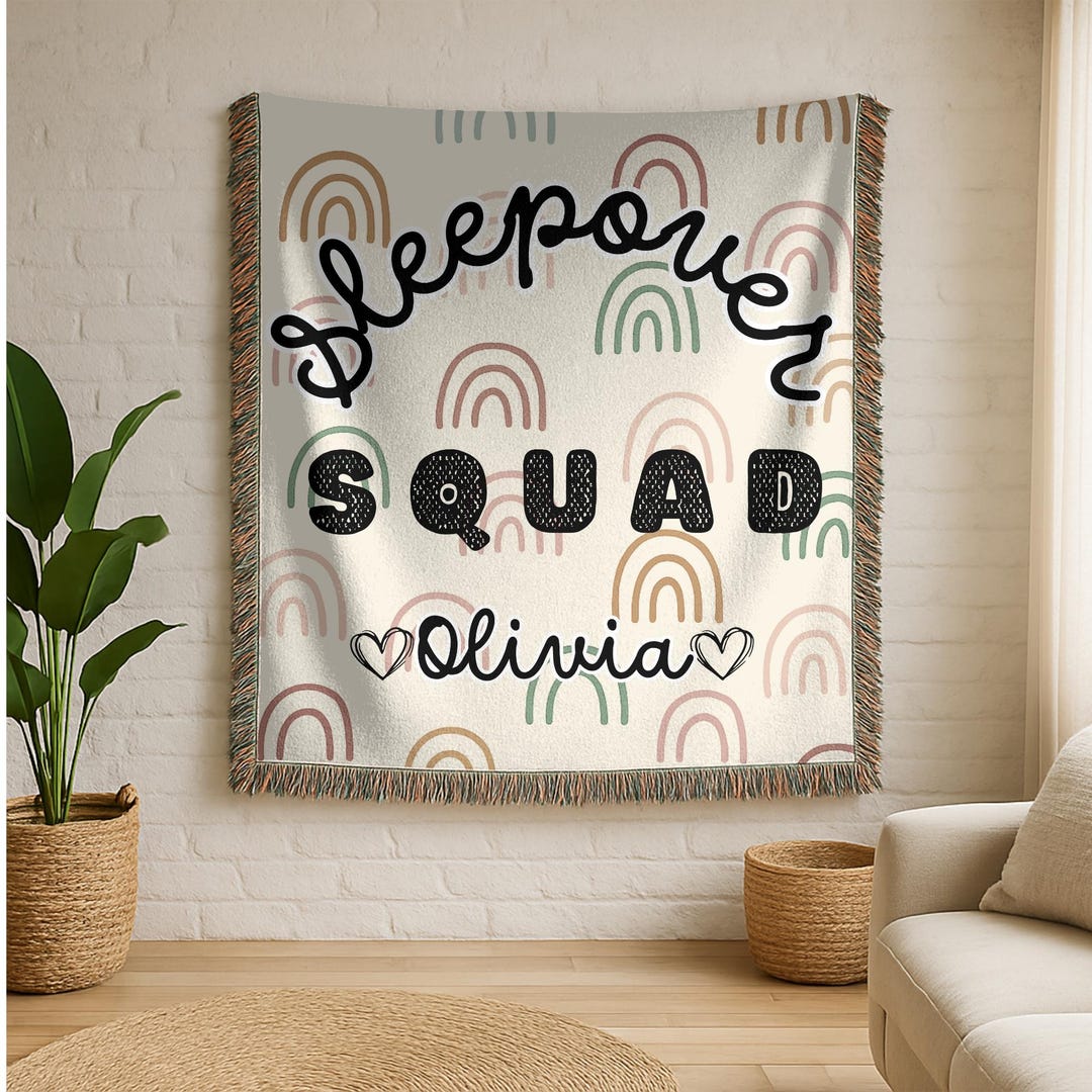Personalized Sleepover Squad Blanket, Custom Name Boho Throw, Fun Decor ...