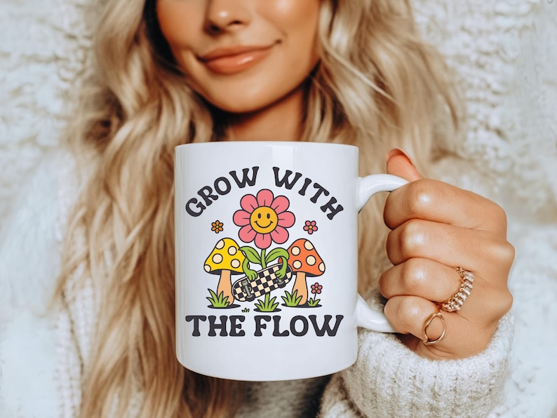 Grow With the Flow Red Mushroom Mug, Whimsical Toadstool Forest ...