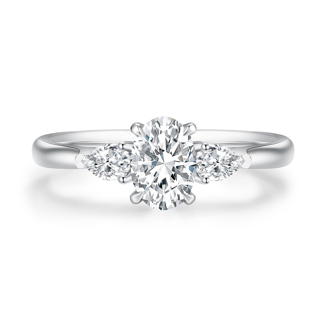 Custom 18K White Gold Oval-cut Lab-created Diamond Engagement Ring With ...
