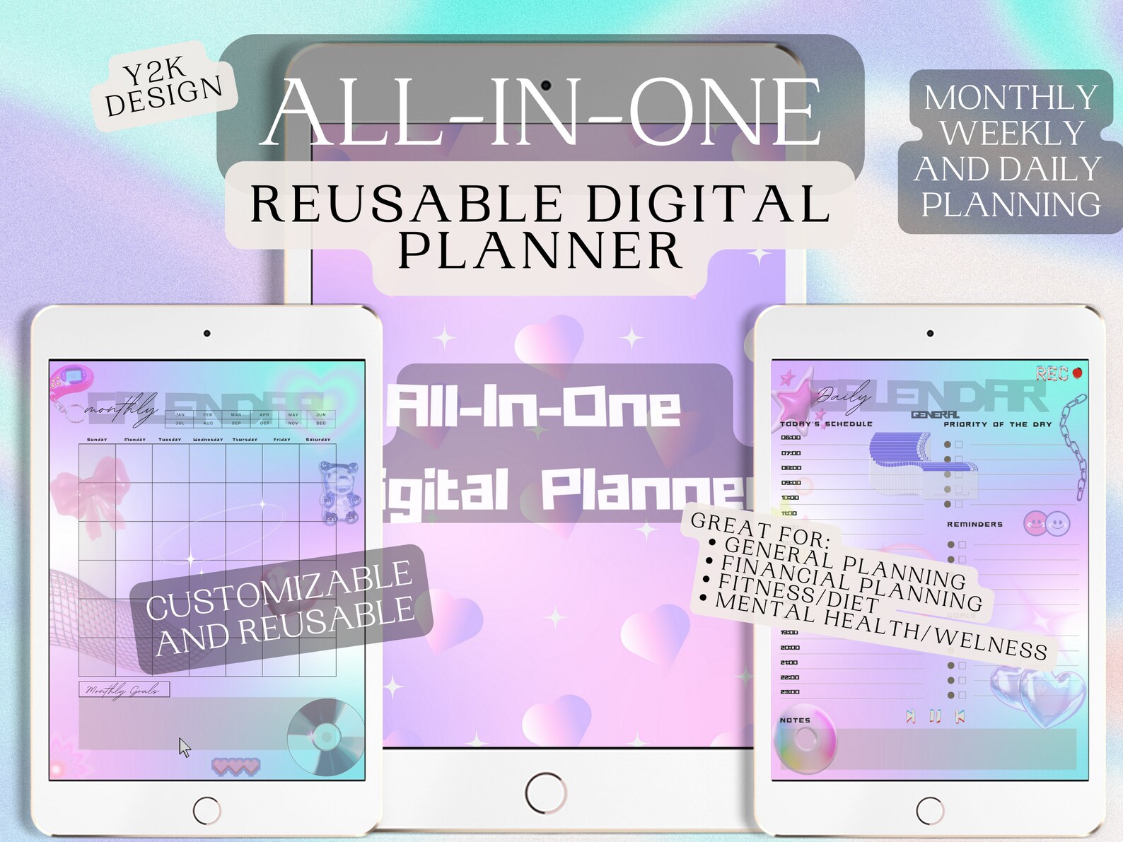Y2K Aesthetic Digital Planner: Monthly, Weekly, Daily Digital Planner ...