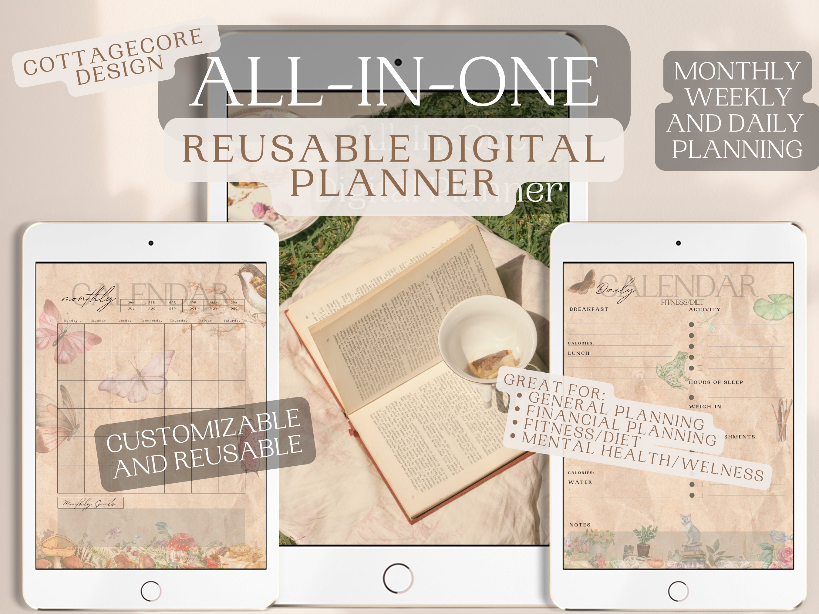 Cottagecore Aesthetic Digital Planner: Monthly, Weekly, Daily Digital ...