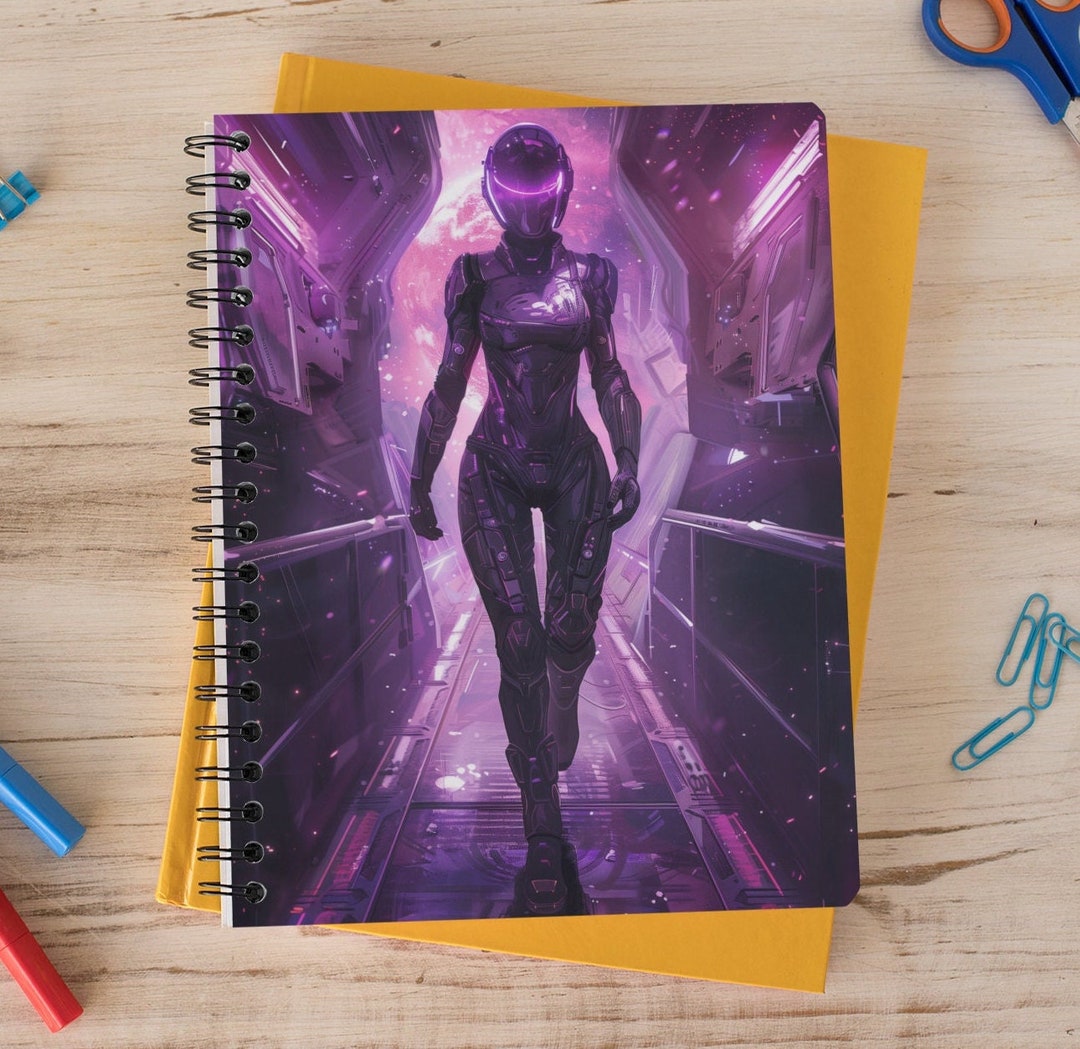 Cyberpunk Space Sci-fi Marine Commando Girl Ruled Line Spiral Journal ...