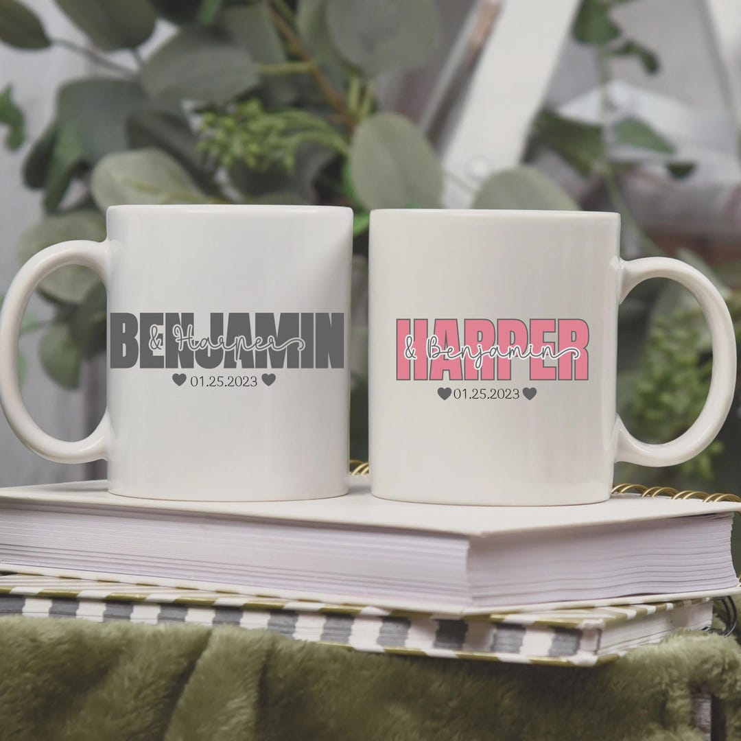Custom Couple Mug Set Personalized Matching Coffee Mugs Romantic Gift ...