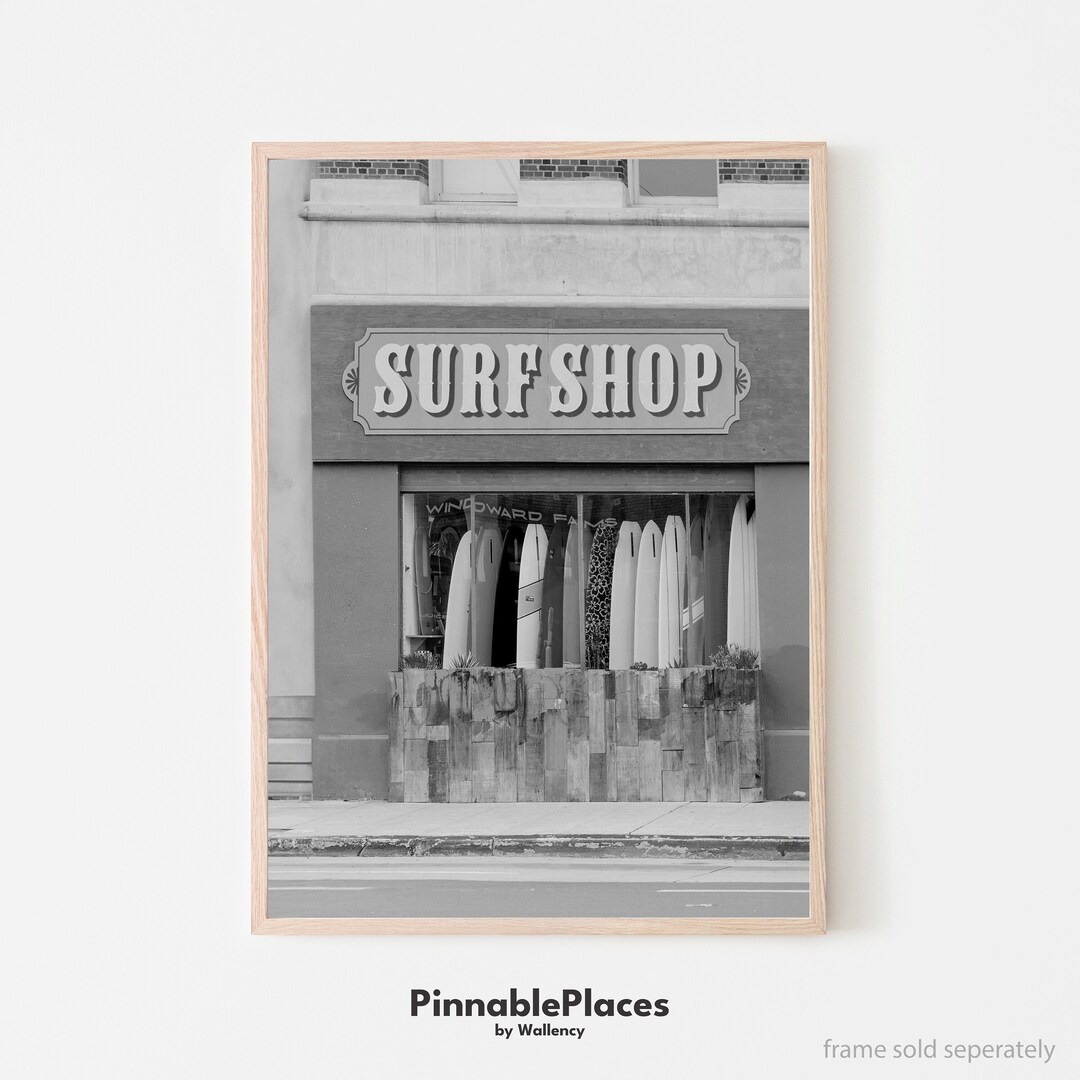 Surf Shop Poster, Surfboard Wall Art, Surf Board Wall Decor, Black and ...