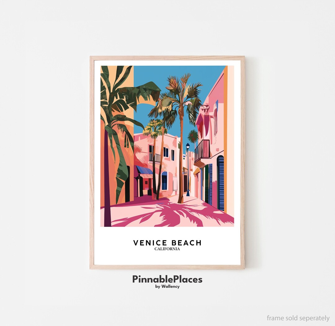 Venice Beach Art Print: Pink California Coast, Matisse Style (digital ...