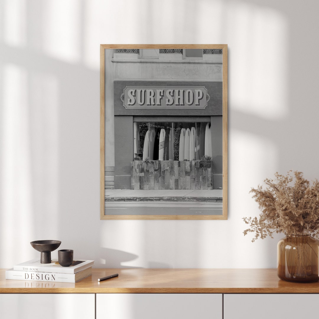 Surf Shop Poster, Surfboard Wall Art, Surf Board Wall Decor, Black and ...