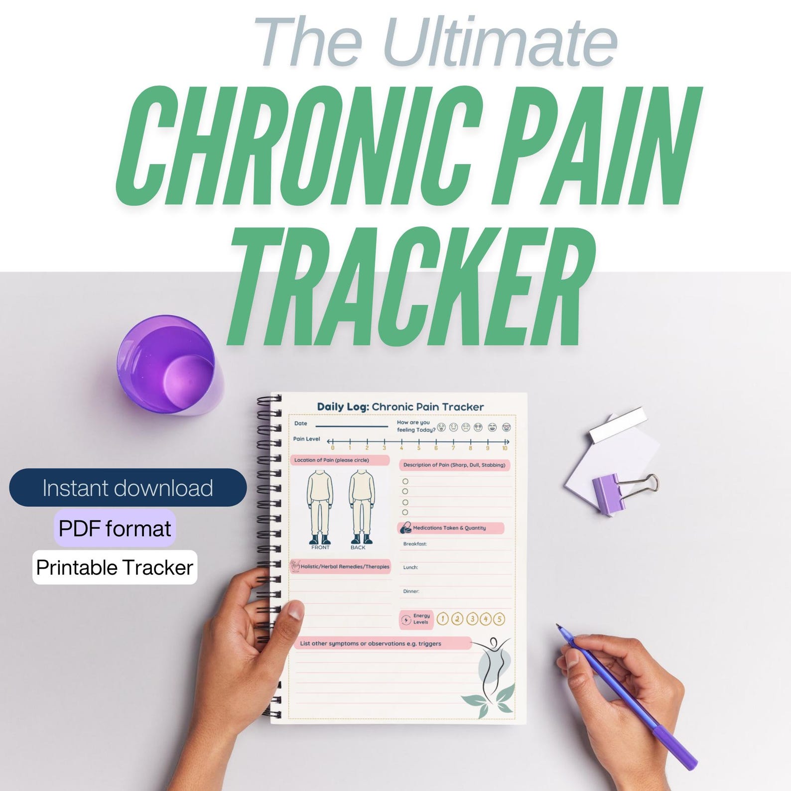 Printable Daily Health Log & Chronic Pain Tracker | Track Medical and ...