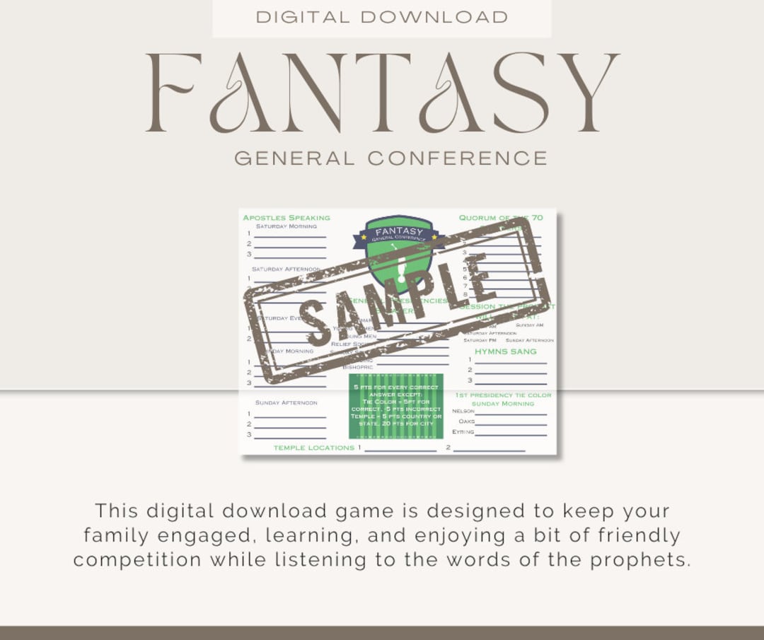 Fantasy General Conference - Updated for 2026! - Etsy