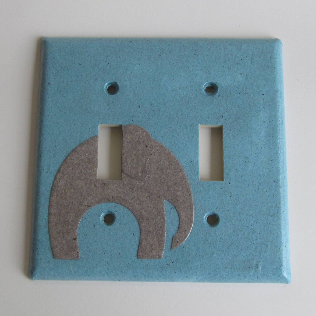 Elephant on Blue Light Switch Plate- Double- Recycled Materials - Etsy