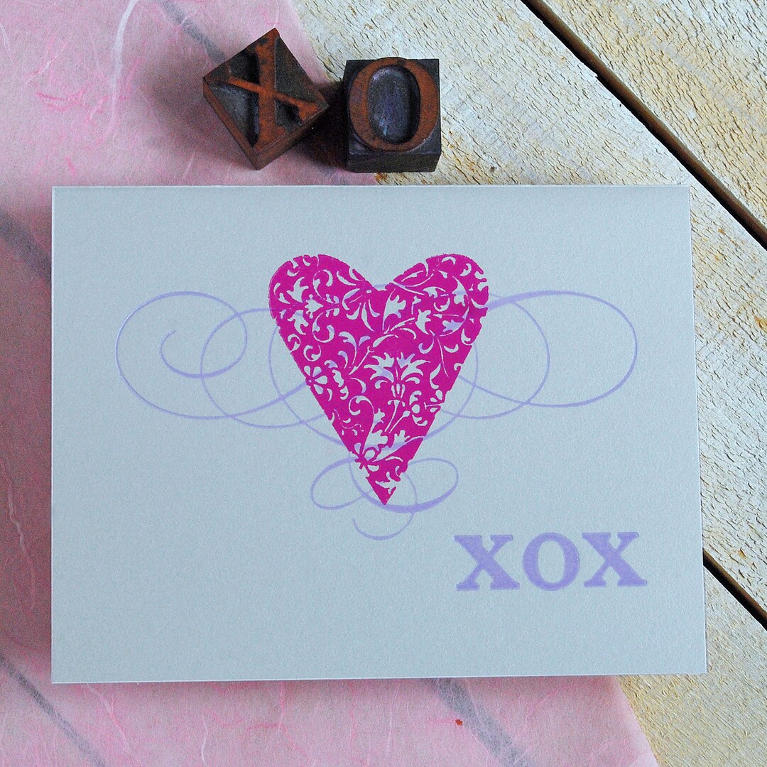 Heart XOX Letterpress Card - Etsy