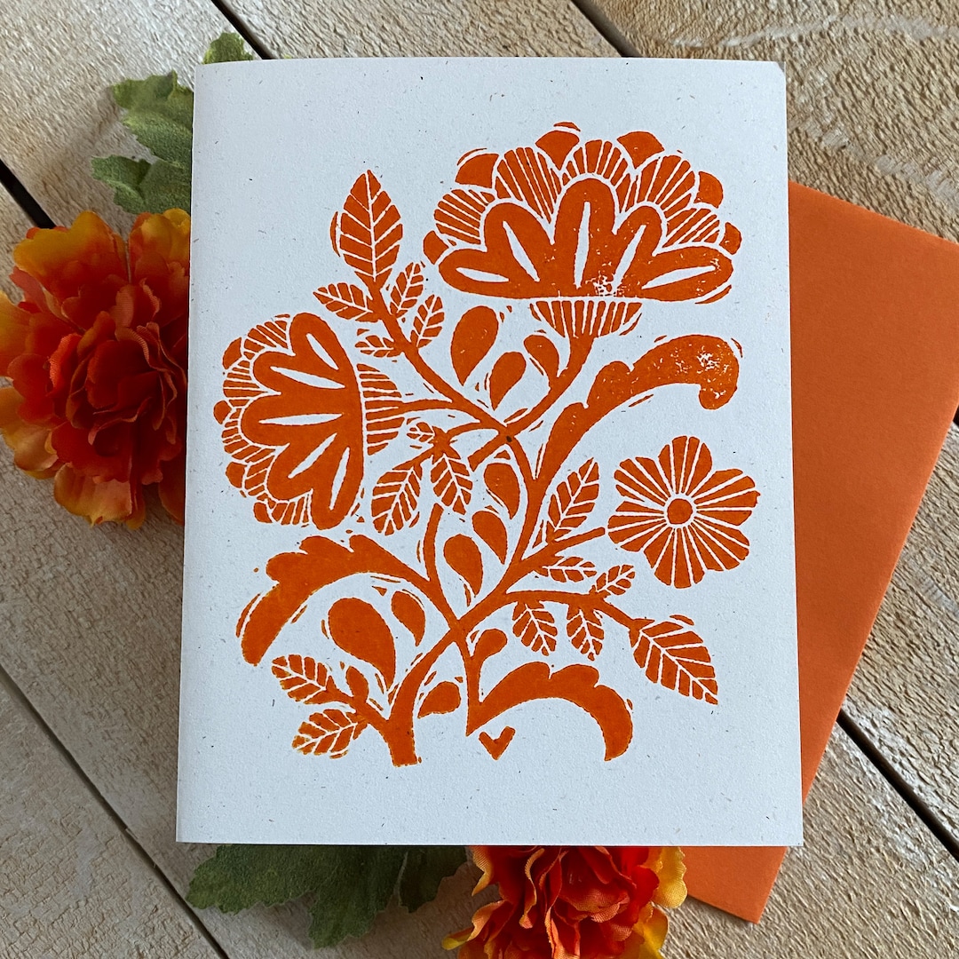 Folk Floral Letterpress Note Cards - Etsy