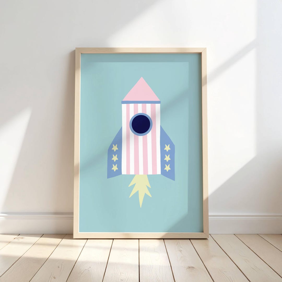 Cute Rocket Ship Print, Girly Space Ship, Pastel Nursery Decor, Space ...