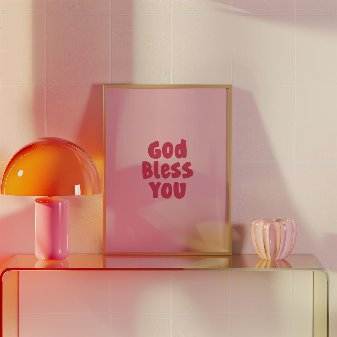 God Bless You Print Pink and Red | Blessing Poster | Dorm Room Decor ...