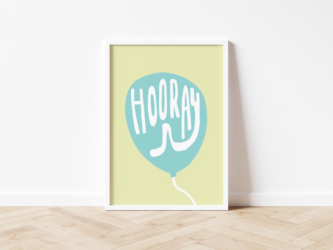 Green Balloon Illustration Hooray Children's Bedroom Art Nursery Print ...