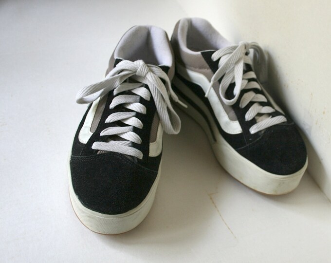 Plat Skool Vans Original Platform Shoes 1990s Black White Gray RARE ...