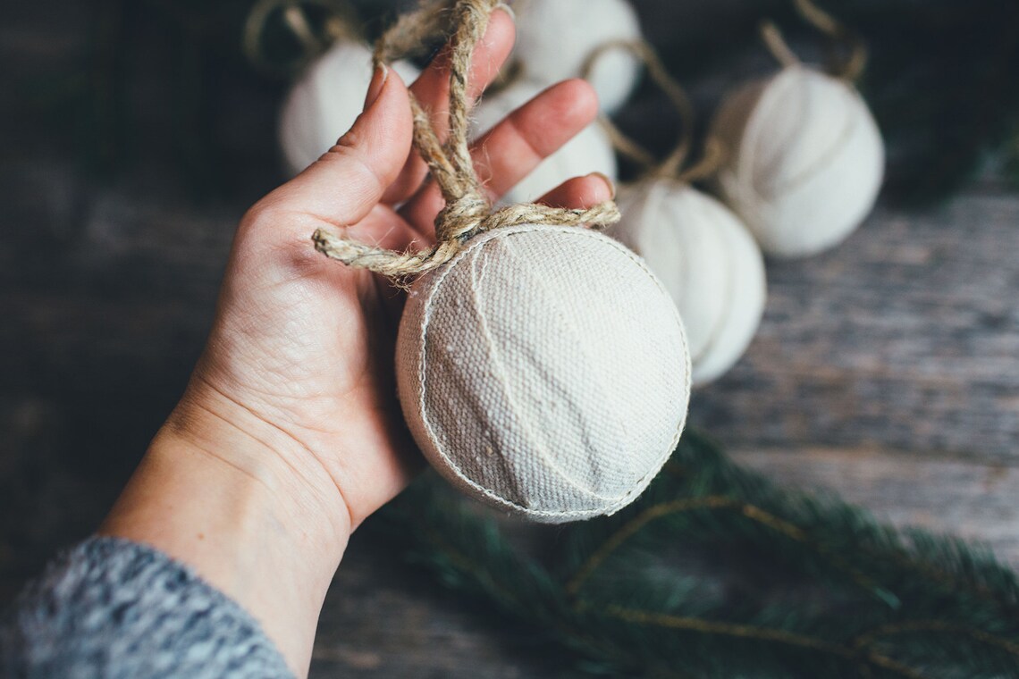 Rustic Farmhouse Natural Canvas Rag Ball Christmas Tree - Etsy