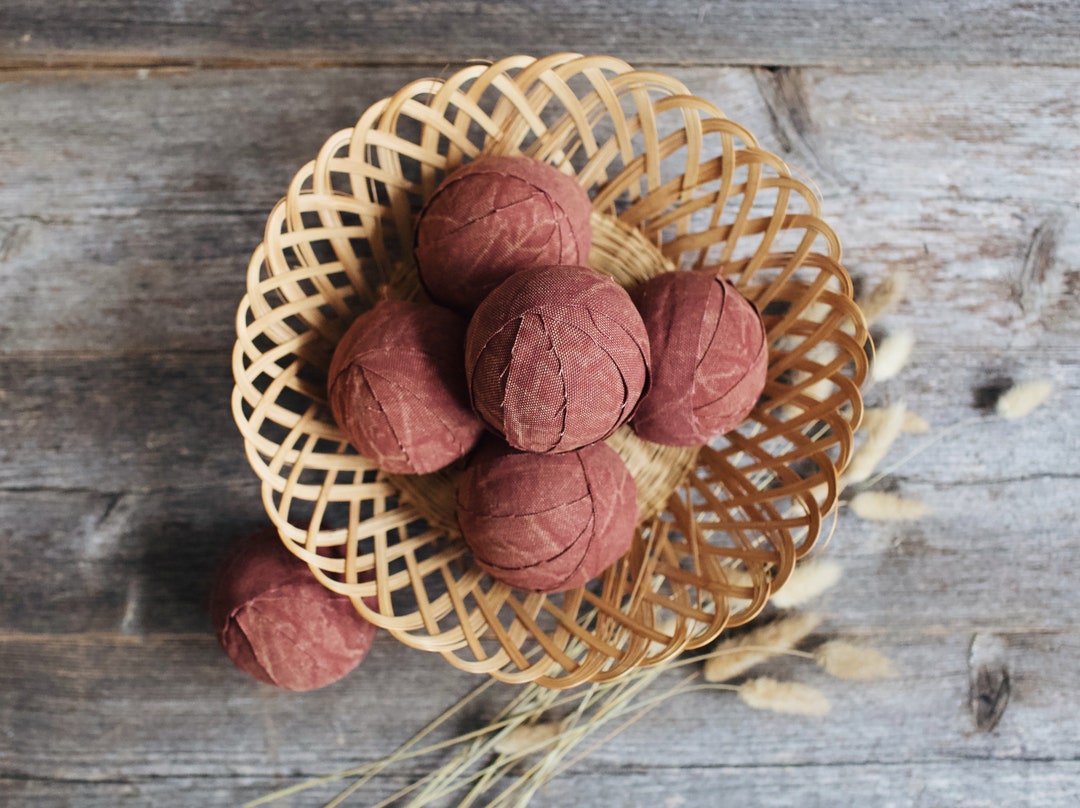 Washed Rust Denim Rag Balls, Worn Faded Brick Red Wrinkled Fabric Bowl ...