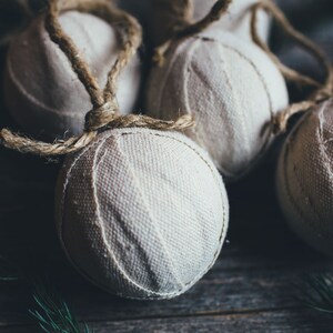 Rustic Farmhouse Natural Canvas Rag Ball Christmas Tree Ornaments, Set ...
