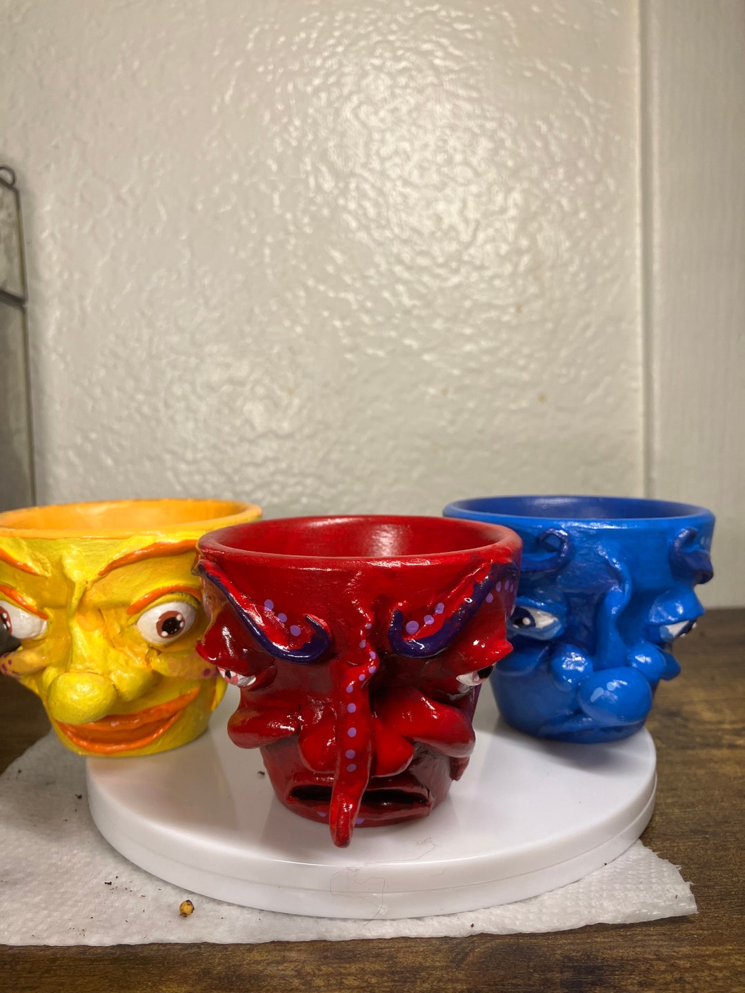 Three Pack Emotions Mini Pots, Angry Planter Pot, Sad Face Pot, Set of ...