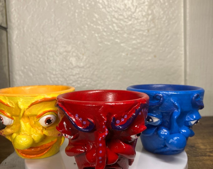 Three Pack Emotions Mini Pots, Angry Planter Pot, Sad Face Pot, Set of ...