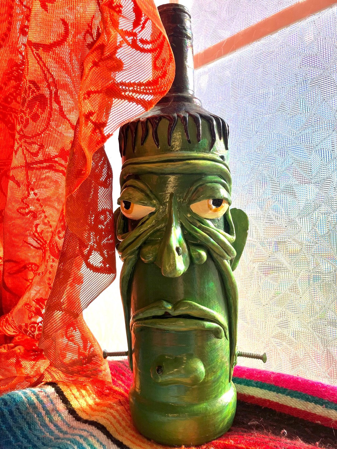 Frankenstein Bottle Art Sculpture: Recycled Tequila Bottle Halloween ...