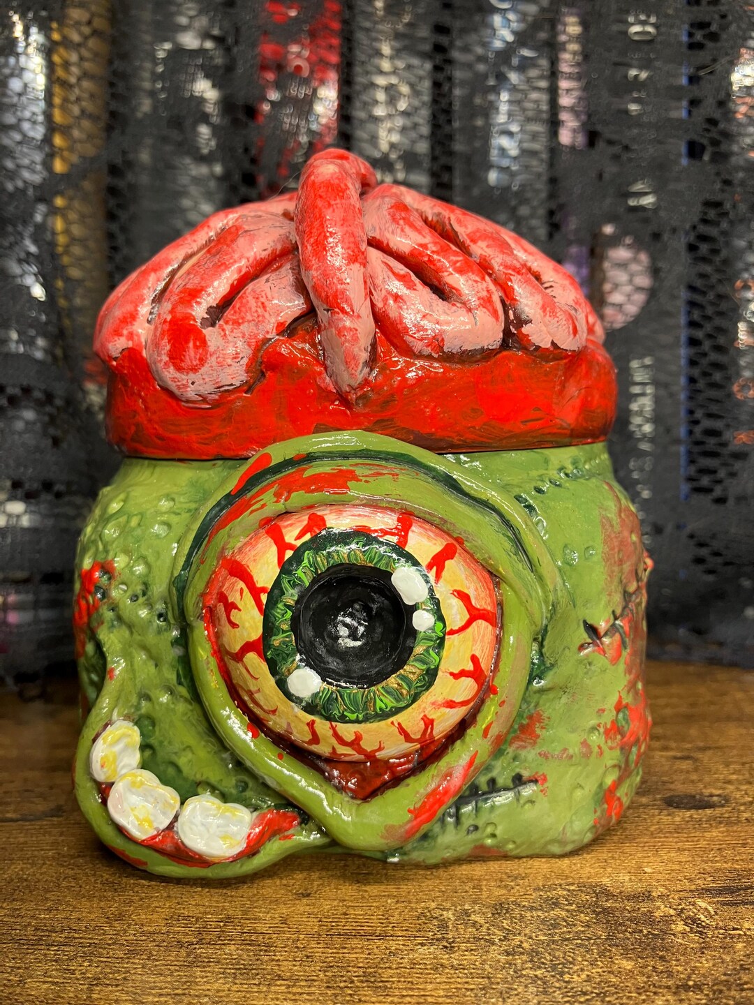 Cute Big Eyed Monster Jar Made With Recycled Plastic Jar and Sculpted ...