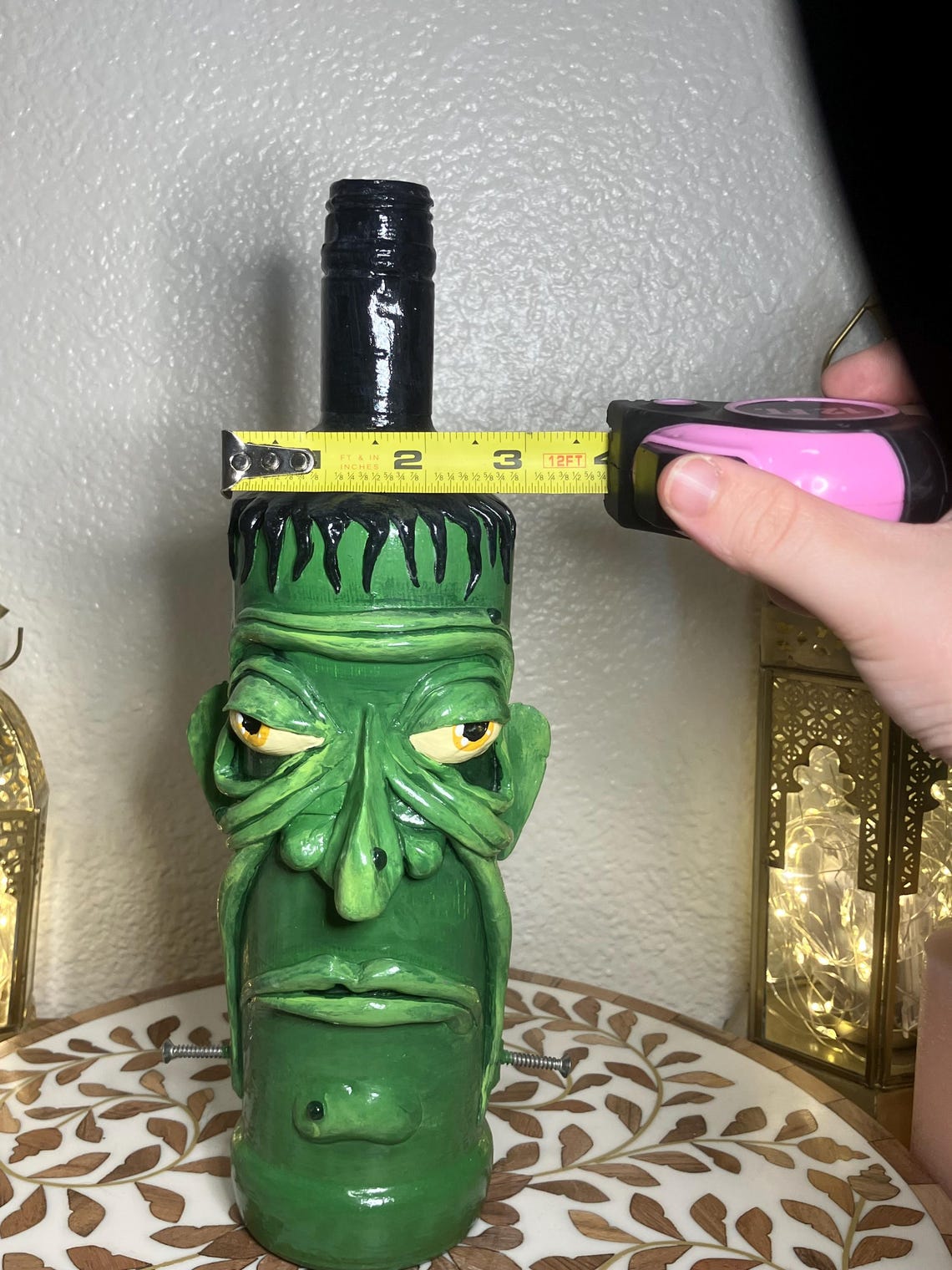 Frankenstein Bottle Art Sculpture: Recycled Tequila Bottle Halloween ...