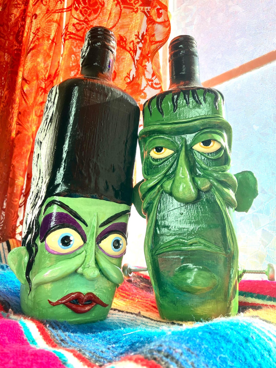 Frankenstein and Bride Sculpture Bottles: Recycled Rum Bottle Decor ...