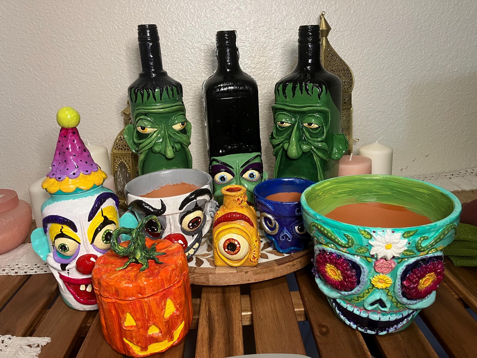 Frankenstein Bottle Art Sculpture: Recycled Tequila Bottle Halloween ...