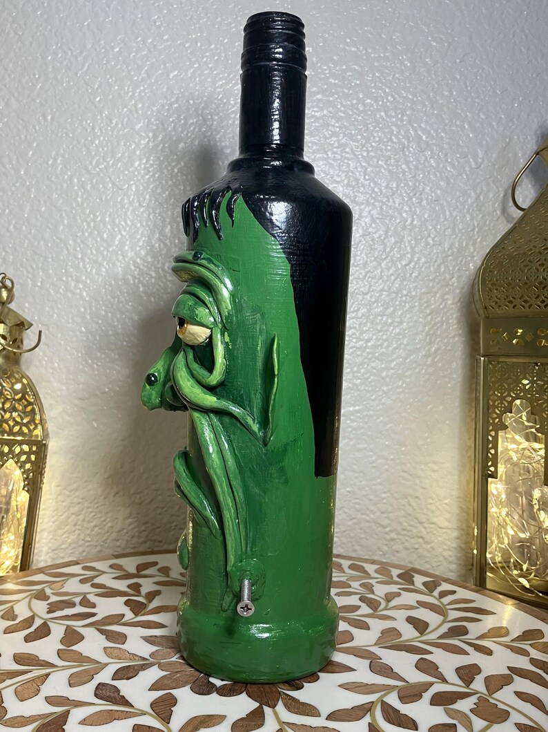 Frankenstein Bottle Art Sculpture: Recycled Tequila Bottle Halloween ...