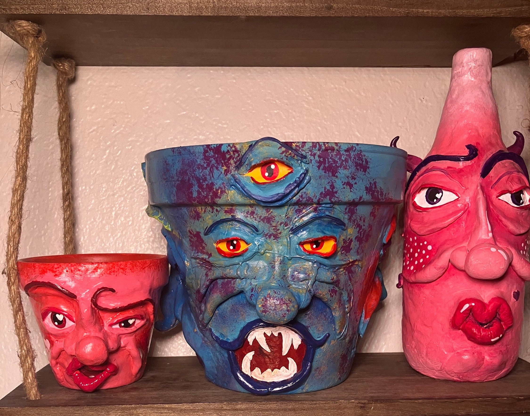 Cute Pink Sculpted Face Pot, 4 Inch Planter Pot, Unique Indoor Planter ...