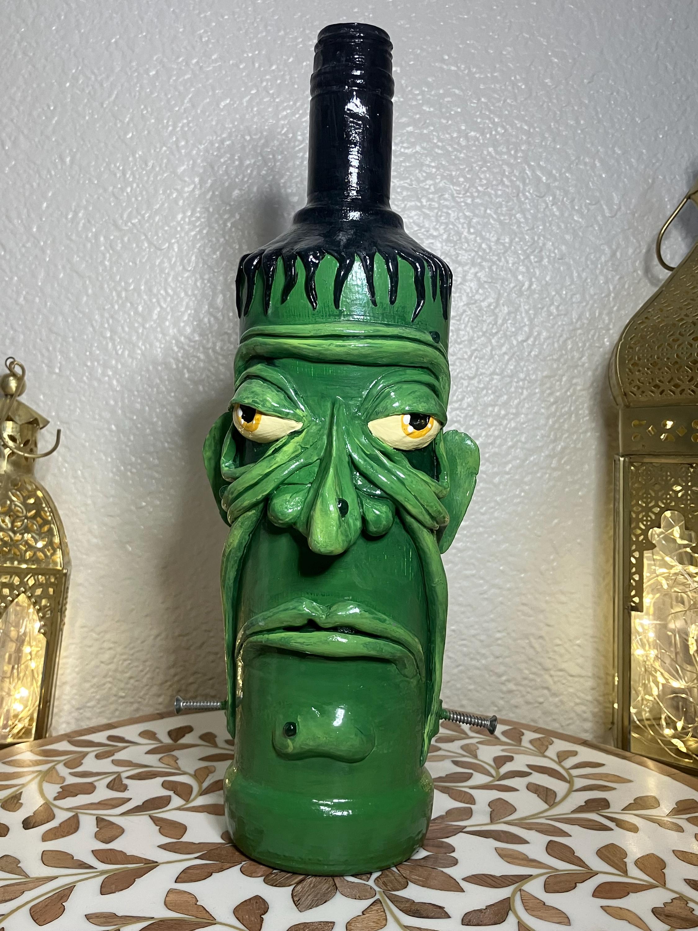 Frankenstein Bottle Art Sculpture: Recycled Tequila Bottle Halloween ...