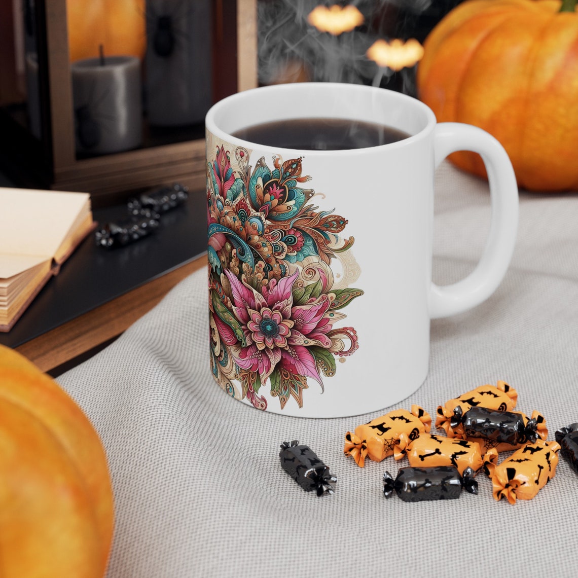 Large Floral Design Mug Big Flowers Coffee Mug Flower Mug for Mother ...