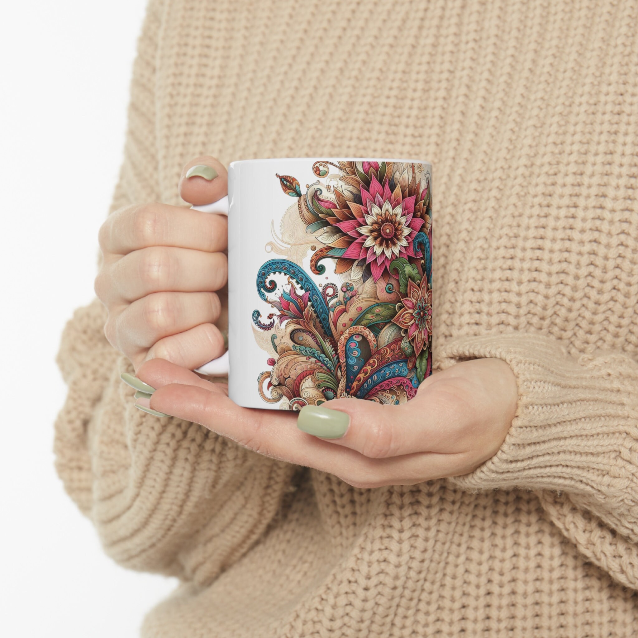 Large Floral Design Mug Big Flowers Coffee Mug Flower Mug for Mother ...