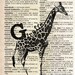Animal Print on Vintage Dictionary Page Giraffe | Etsy