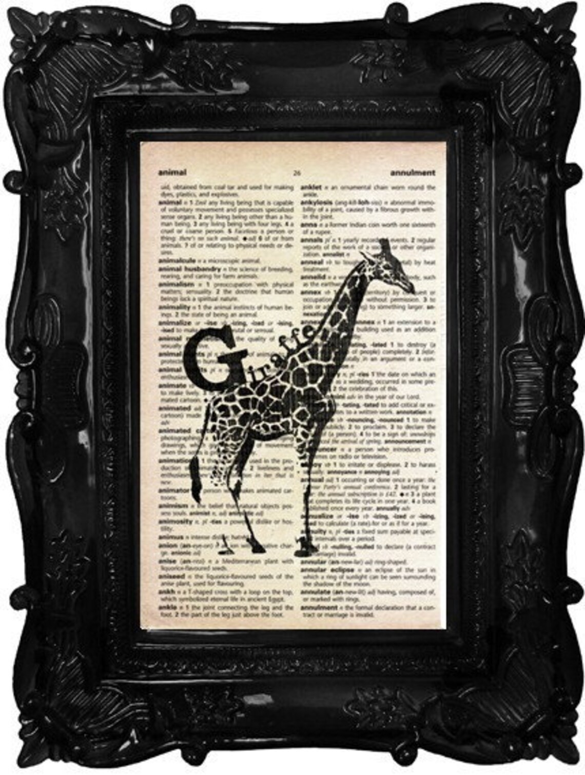 Animal Print on Vintage Dictionary Page Giraffe - Etsy