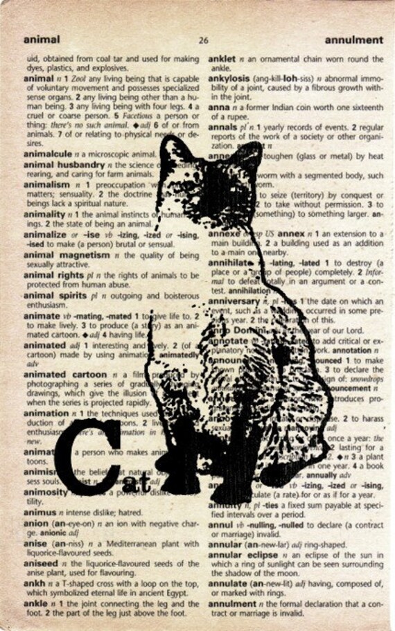 Animal Print on Vintage Dictionary Page Cat | Etsy