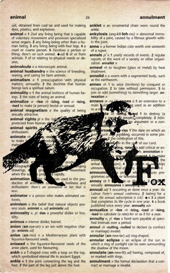 Animal Print on Vintage Dictionary Page Fox | Etsy